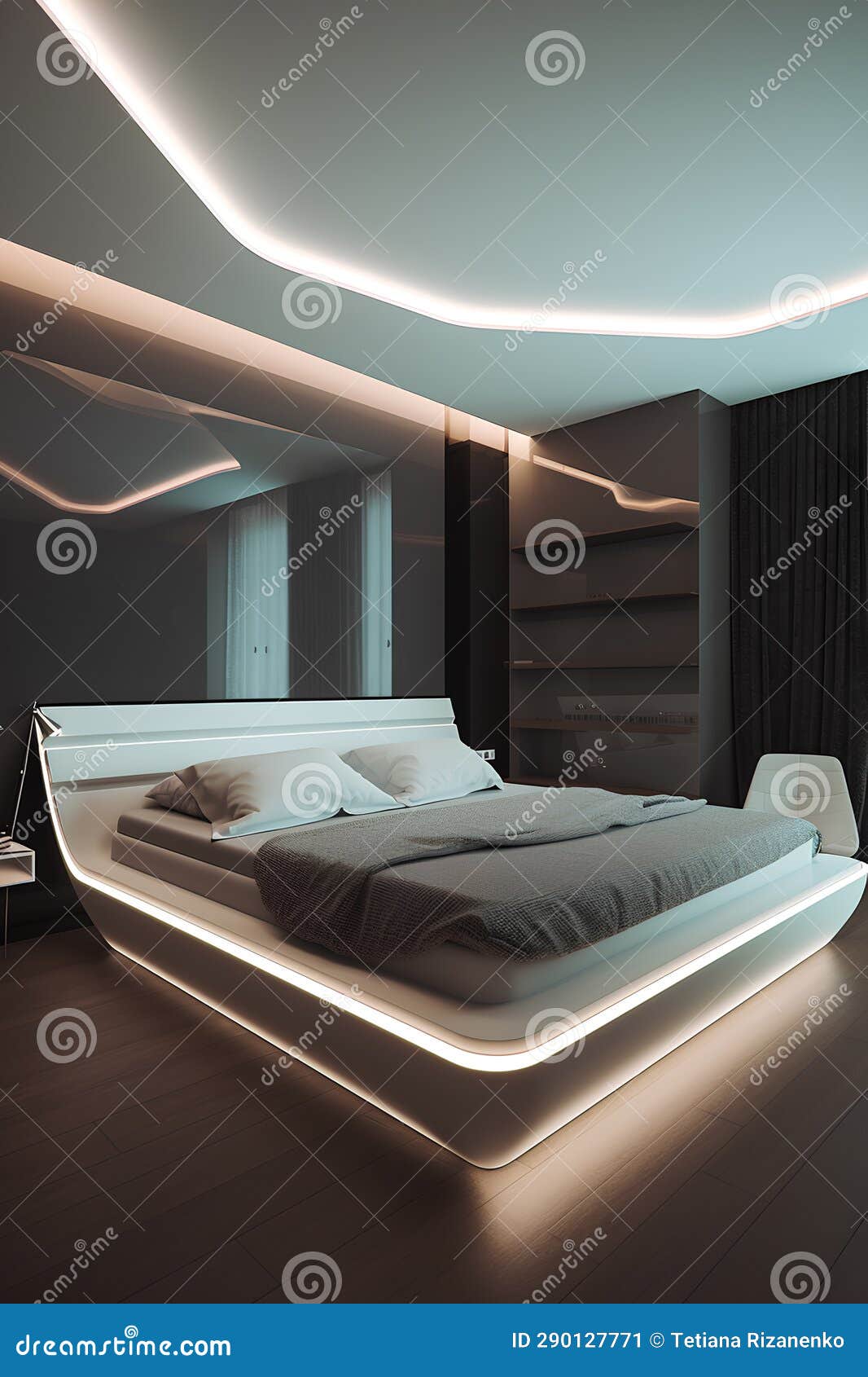 High-tech Style Bedroom Interior in Luxury House Stock Illustration ...