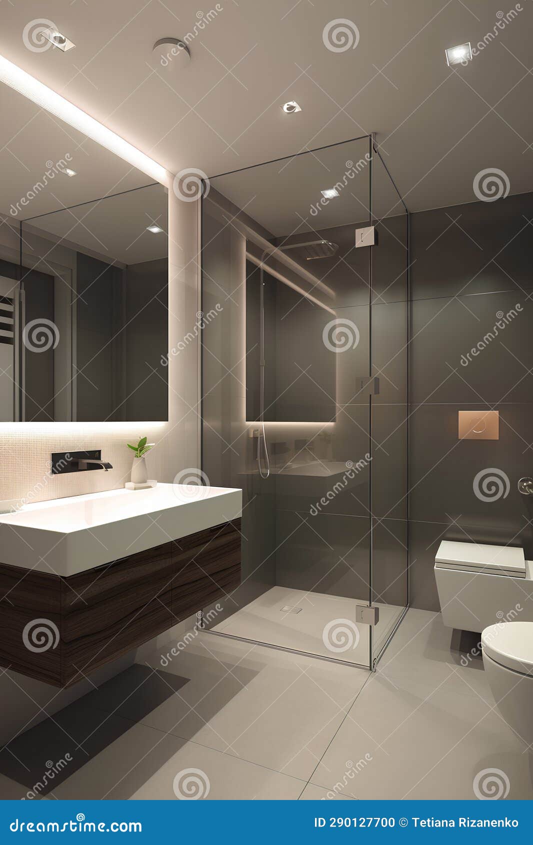High-tech Style Interior of Bathroom in Luxury House Stock Illustration ...