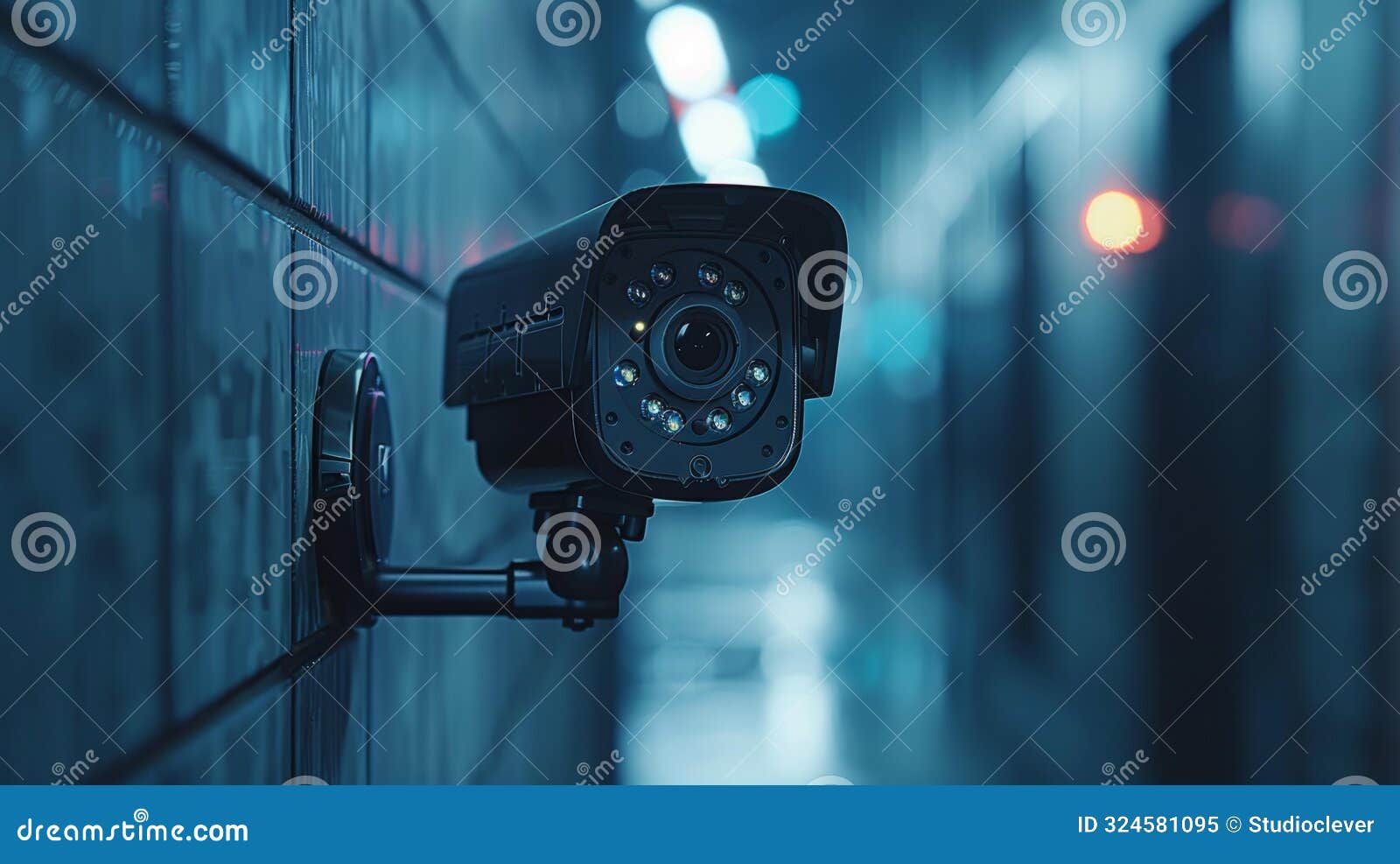 High-tech Surveillance Camera in a Dark Corridor, Generative AI Stock ...