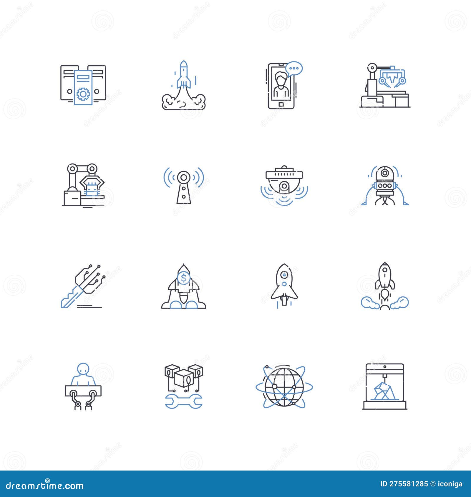 High-Tech Systems Line Icons Collection. Robotics, Automation, Artificial Intelligence, Machine ...