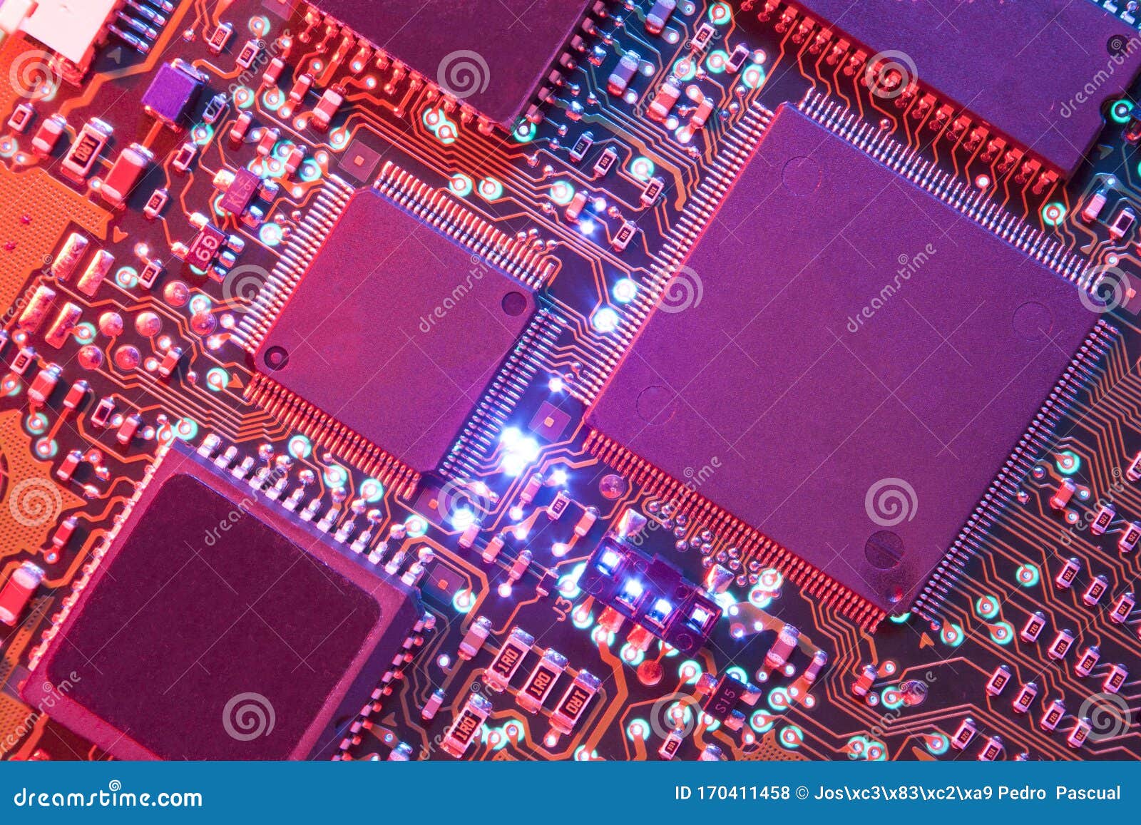 High Tech Technology Circuit Board Close Up Geometric Background in Red ...