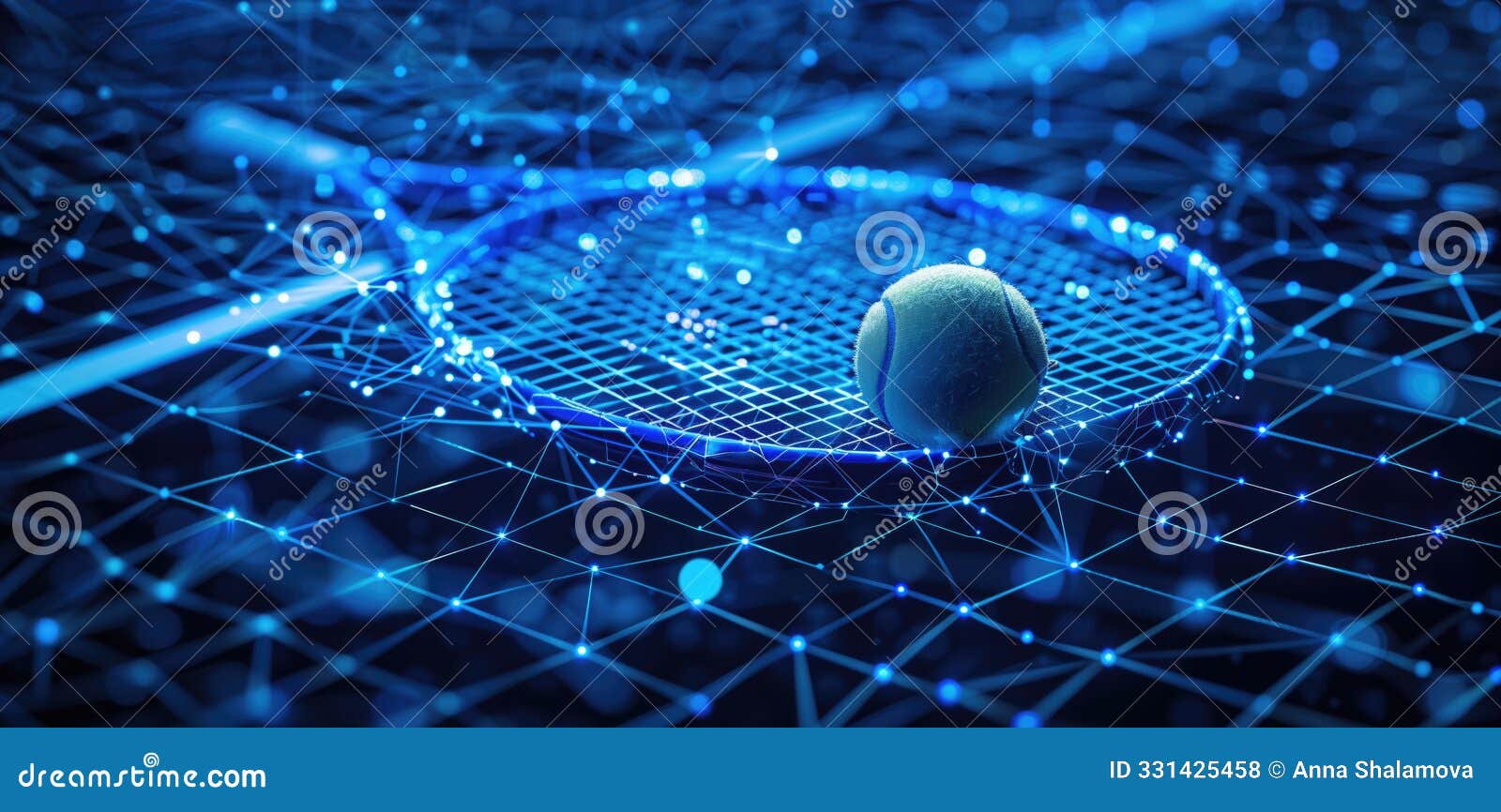 High-tech Tennis Racket and Ball Surrounded by a Digital Network Matrix ...