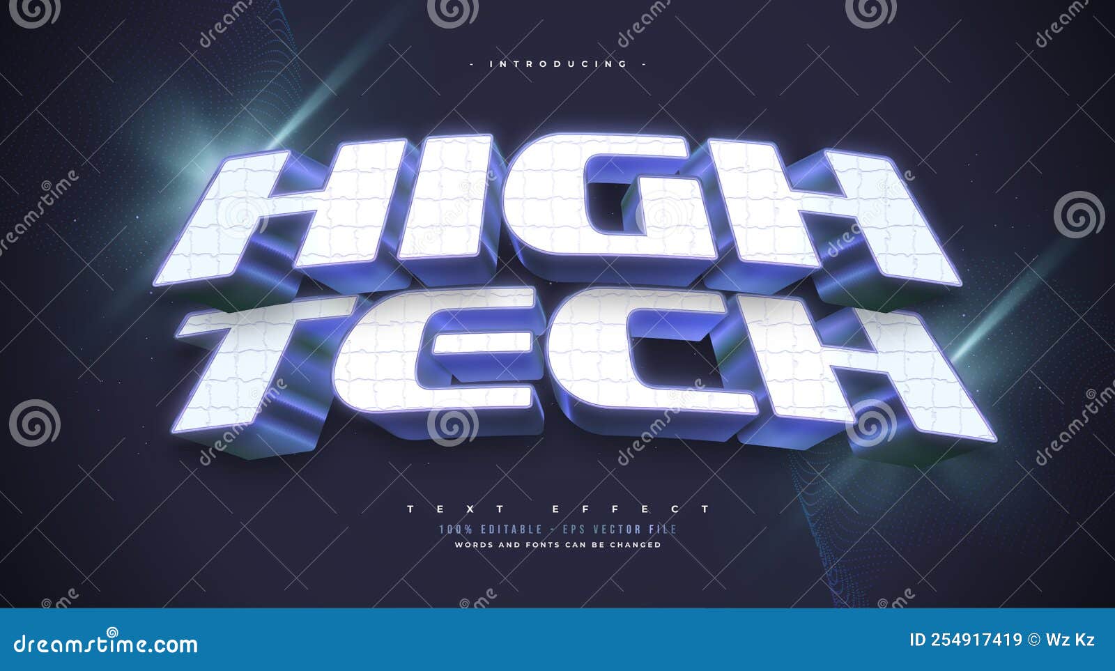 High Tech Text Style in White and Blue with 3D and Texture Effect Stock ...