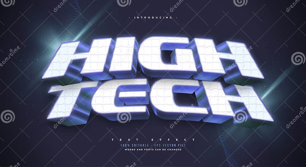 High Tech Text Style in White and Blue with 3D and Texture Effect Stock ...
