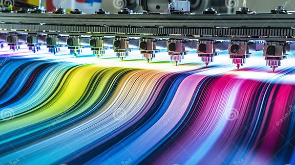 High-tech Textile Printing Machine Creating Vibrant Multicolored Fabric ...