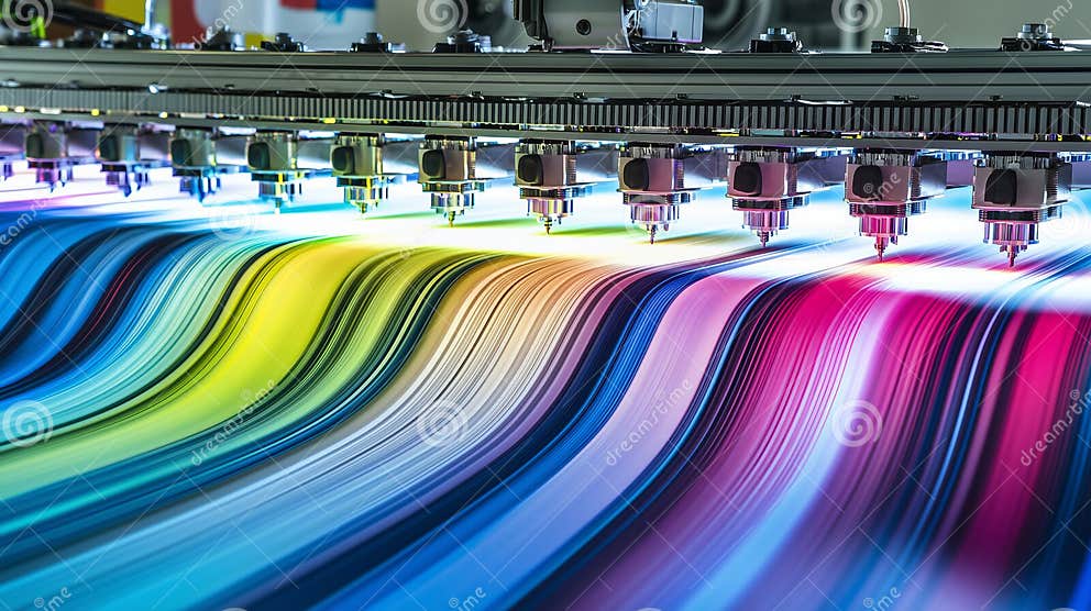 High-tech Textile Printing Machine Creating Vibrant Multicolored Fabric ...