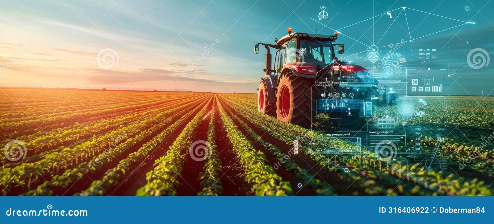Advanced Farming Technology with a Modern Tractor in a Vast Field at ...