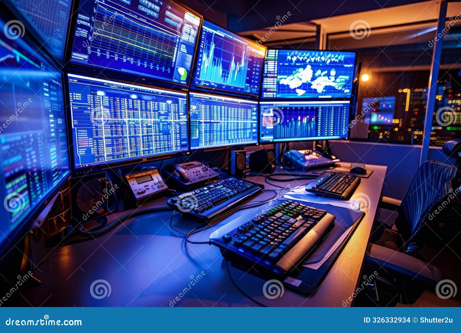 A Hightech Trading Desk with Multiple Screens Showing Live Global ...