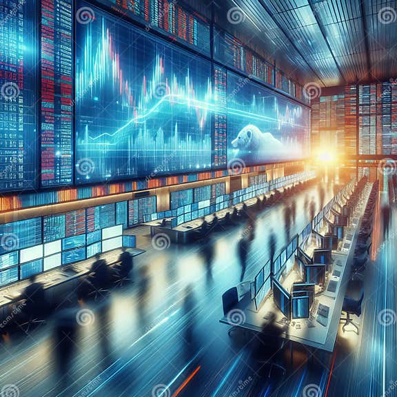 High-tech Trading Floor with Digital Screens and Data Visualization ...