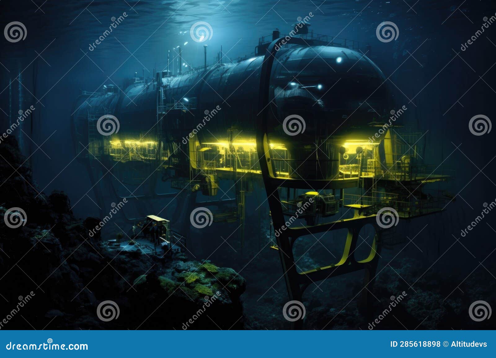 High-tech Underwater Research Station in Abyss Stock Illustration ...