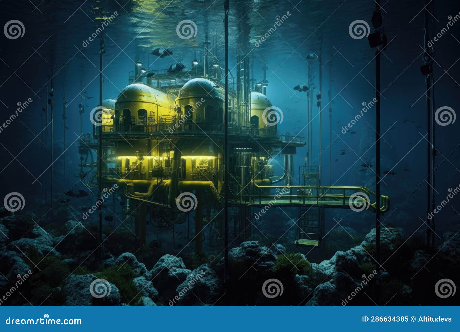 High-tech Underwater Research Station in Abyss Stock Image - Image of ...