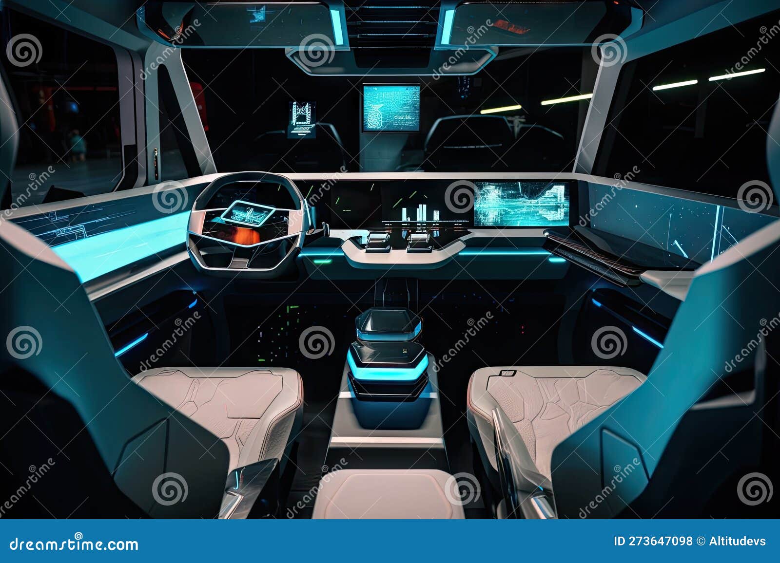 High-tech Vehicle Interior, with Touch Screen Displays and Holographic ...