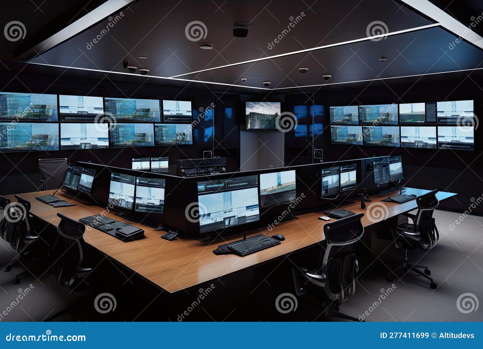 High-tech Video Conference Set Up with Multiple Screens for Different ...