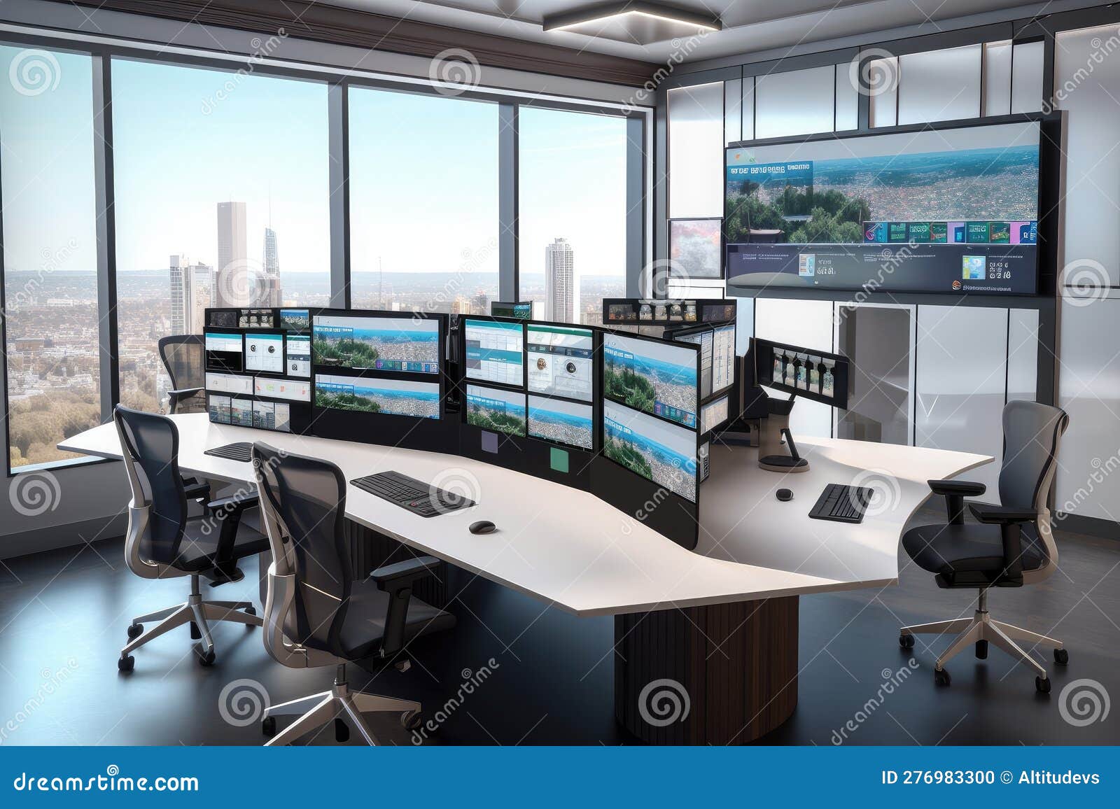 High-tech Video Conference Set Up with Multiple Screens for Different ...