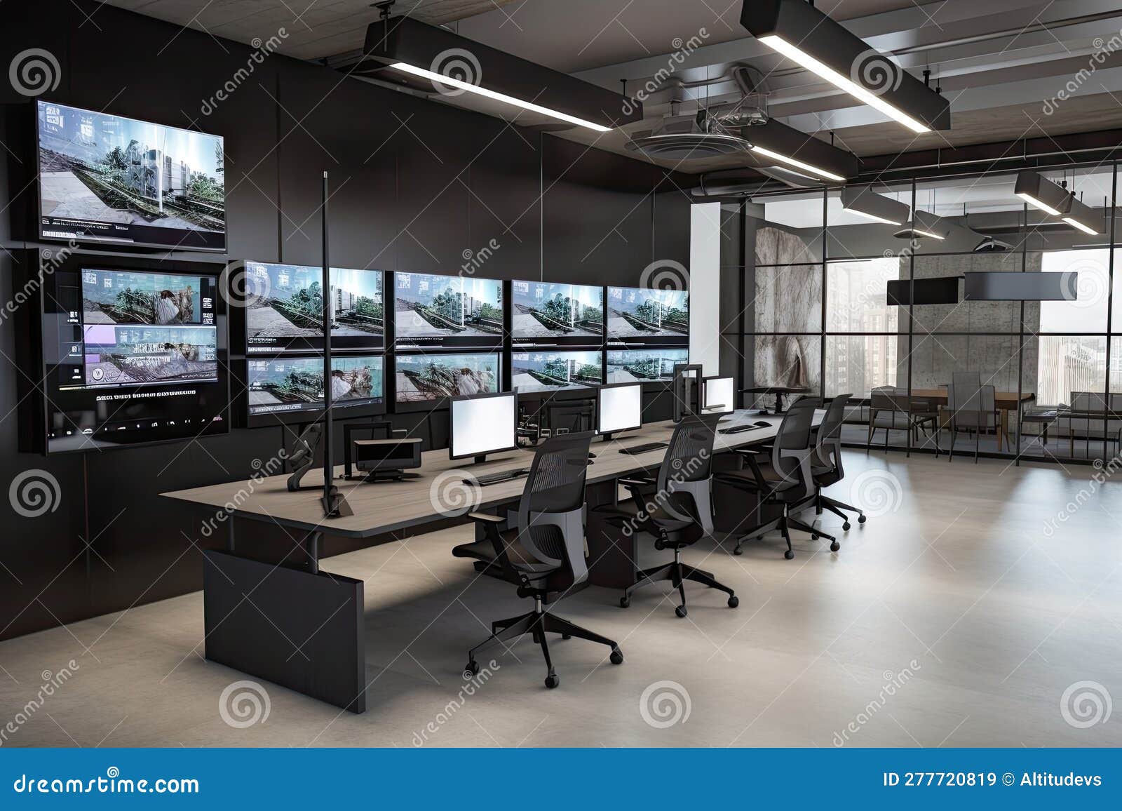 High-tech Video Conference Set Up with Multiple Screens for Different ...