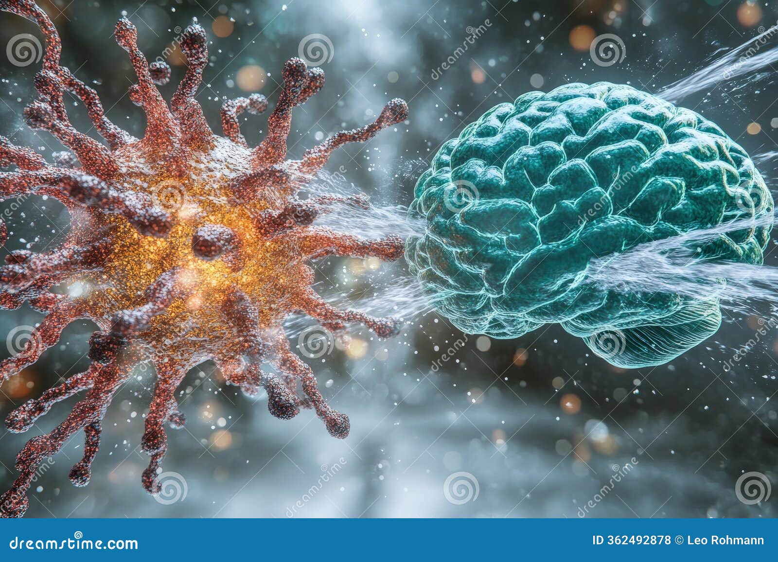 High Tech Visualization of Brain Combating Virus in Sci Fi Setting ...