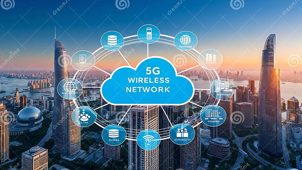 High Tech Visualization of 5G Connectivity and Speed Stock Illustration ...
