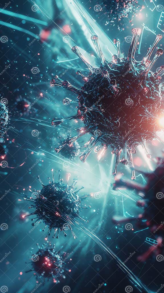 High-tech Visualization of Viruses in Digital Space Stock Photo - Image ...