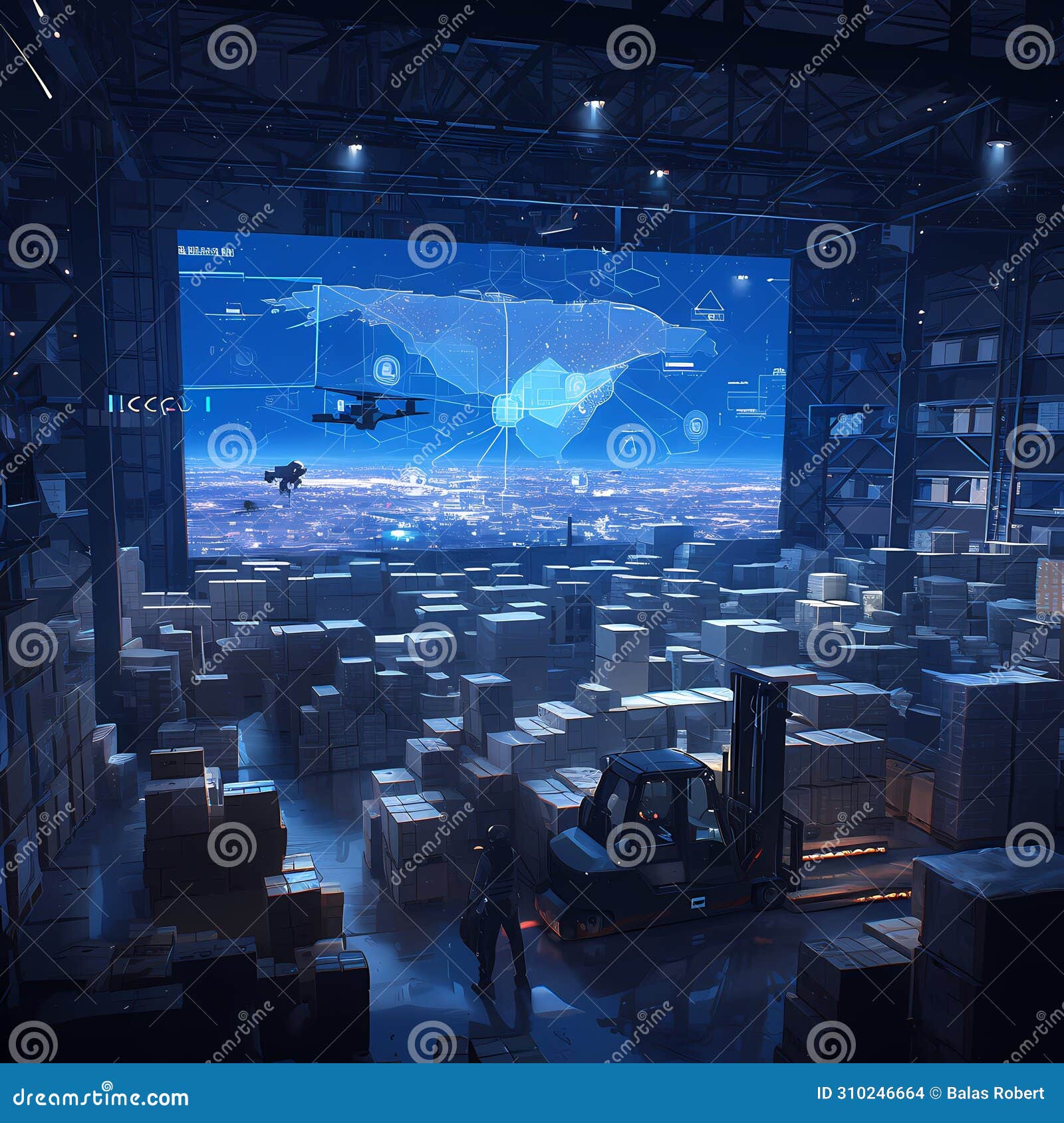 High-tech Warehouse: Advanced Security Measures Stock Illustration ...