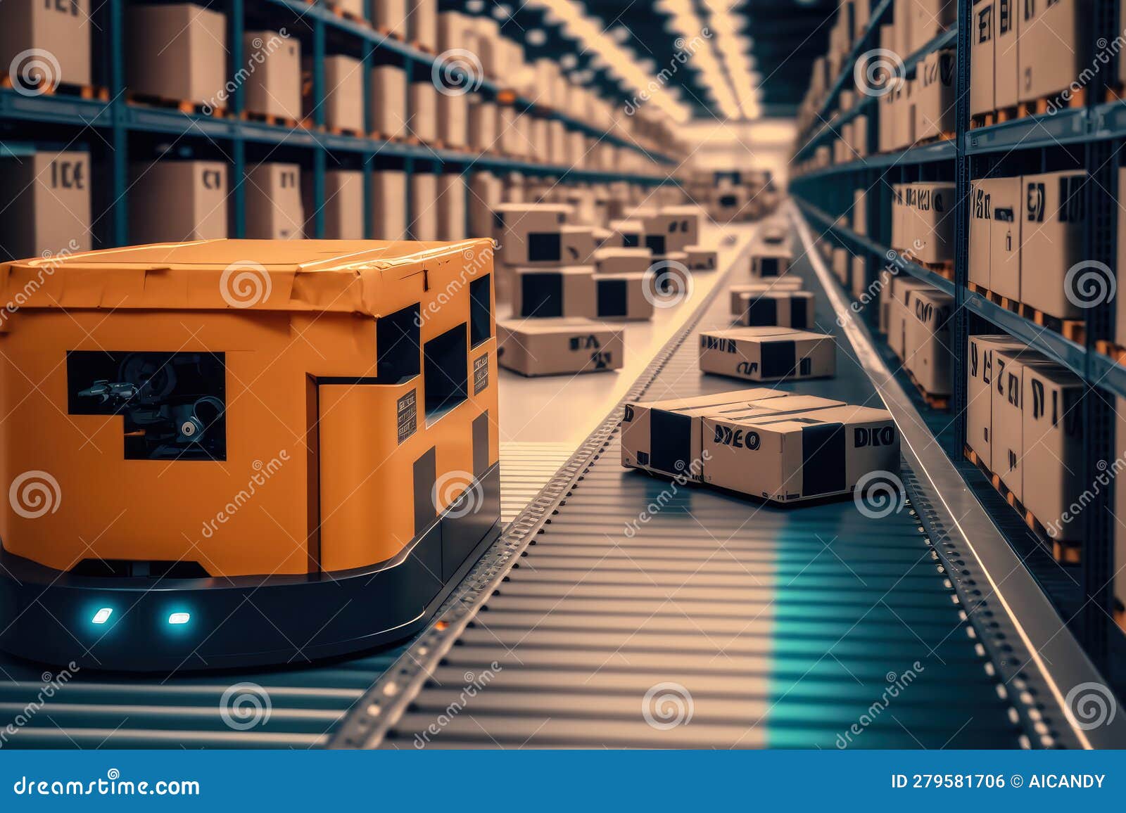 High-Tech Warehouse with Automated Robots and Conveyors Sorting and ...