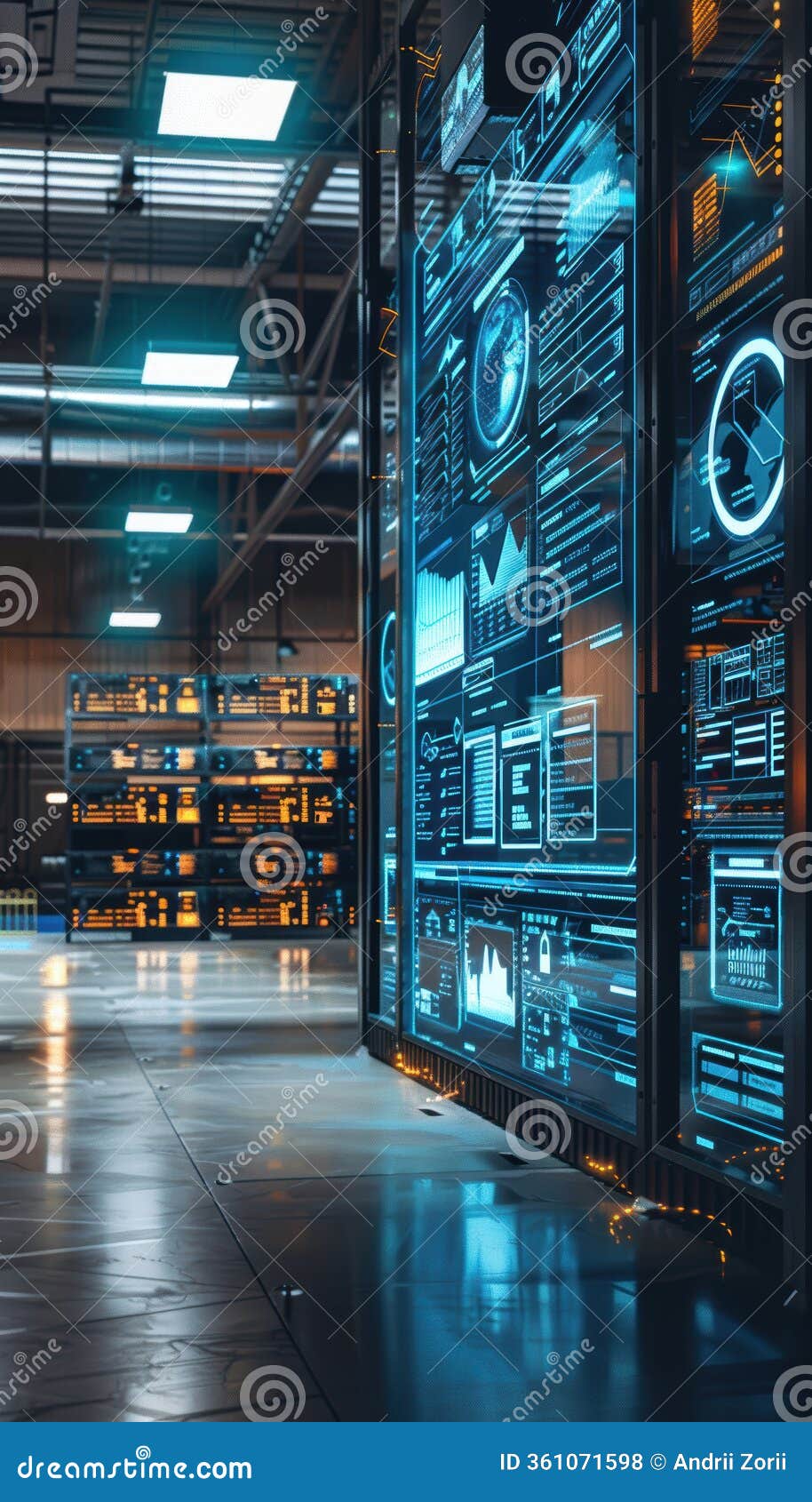 High-Tech Warehouse Control Room with Interactive Digital Panels for ...