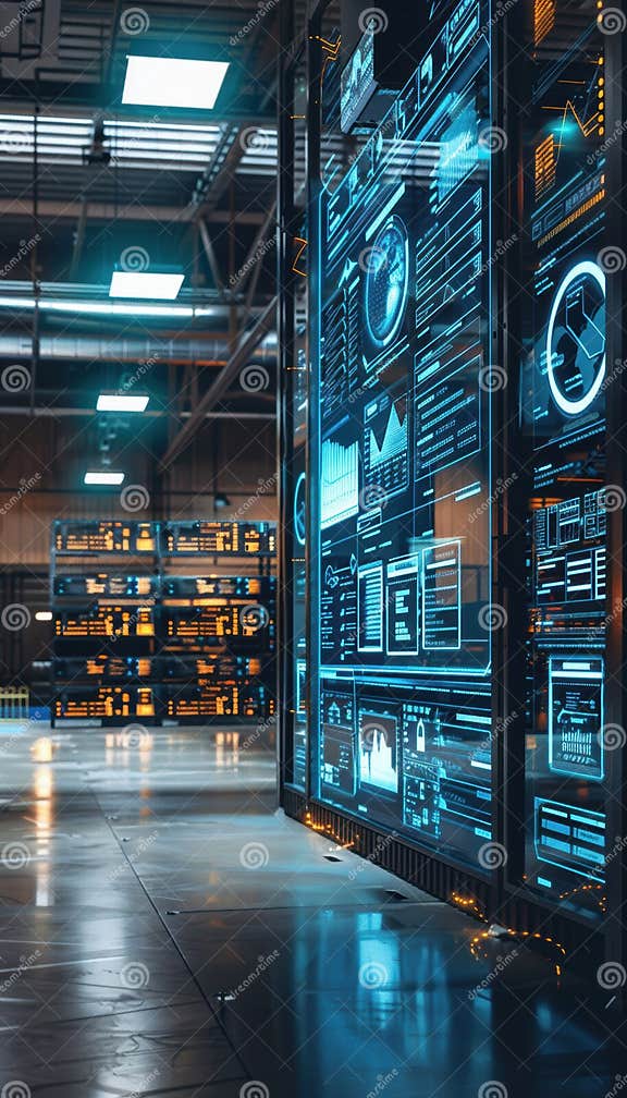 High-Tech Warehouse Control Room with Interactive Digital Panels for ...