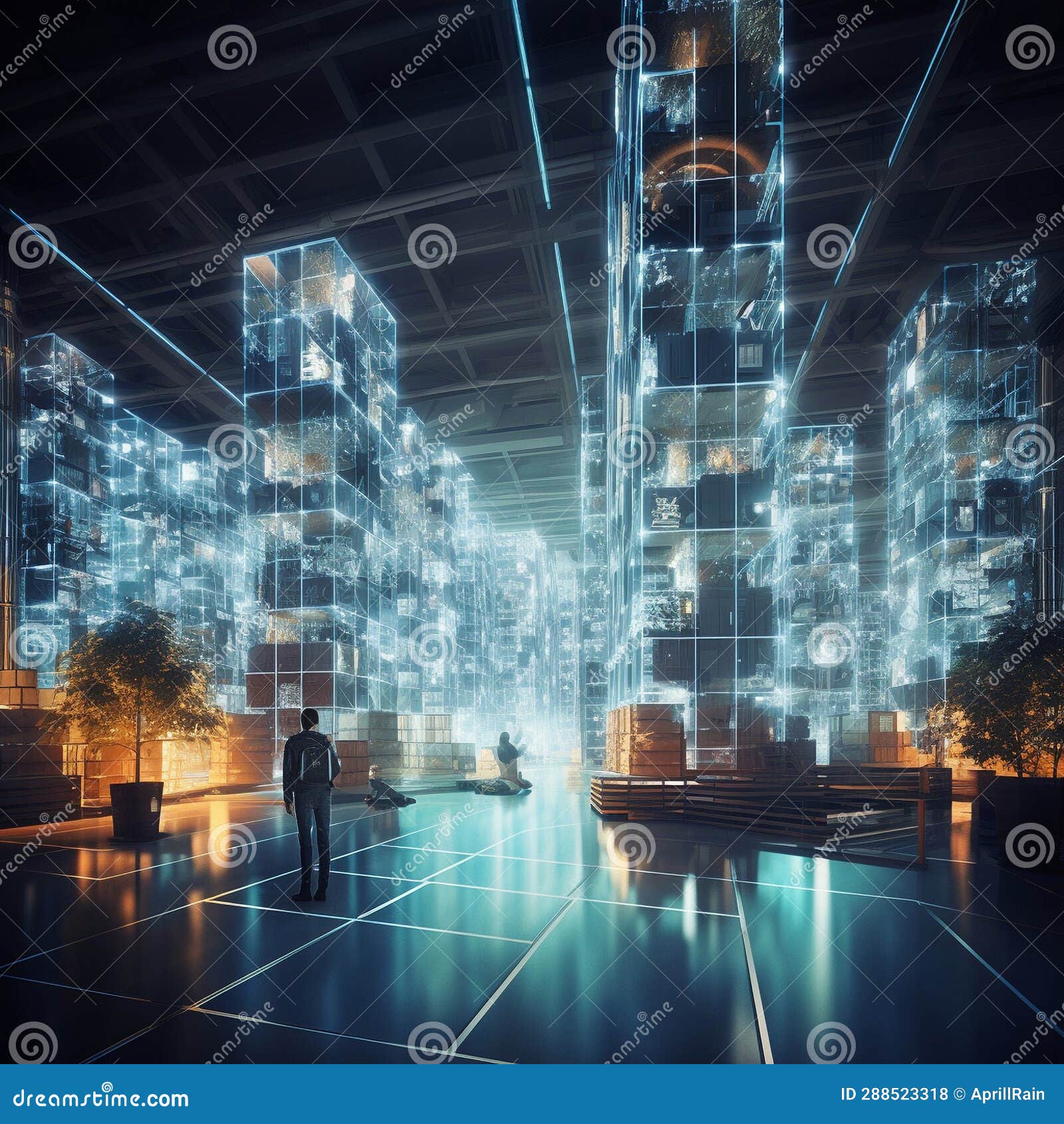 High-tech Warehouse of the Future Stock Illustration - Illustration of ...