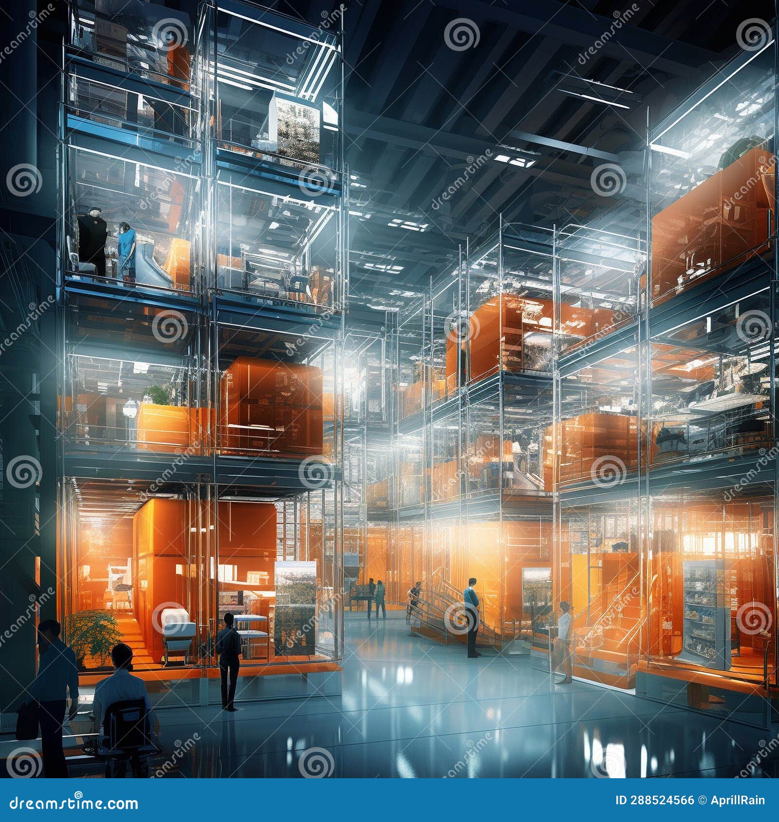 High-tech Warehouse of the Future Stock Illustration - Illustration of ...