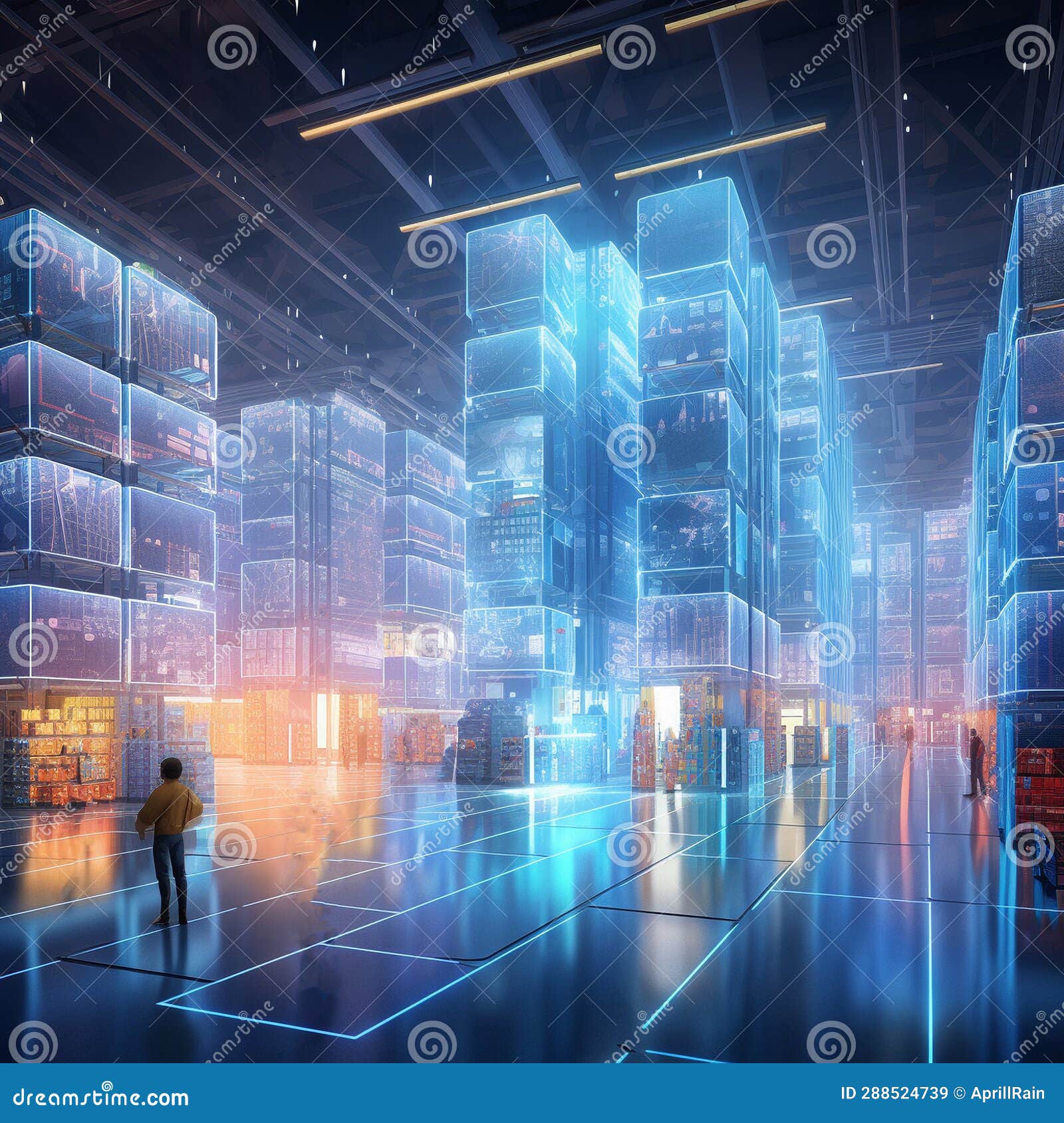 High-tech Warehouse of the Future Stock Illustration - Illustration of ...
