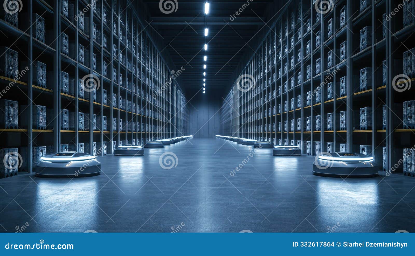 High-tech Warehouse Interior Featuring Automated Robotic Systems and ...