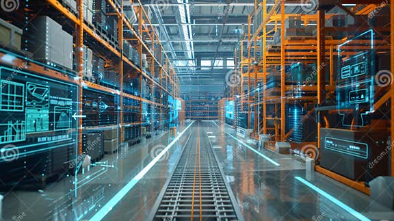 A High-tech Warehouse Showcases Augmented Reality Enhancing Logistics ...