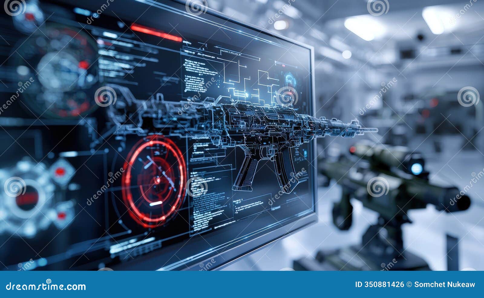 High-tech Weaponry Display Military Lab Digital Interface Futuristic ...