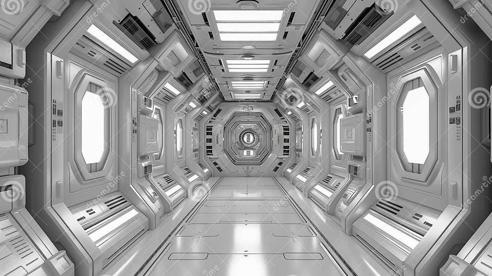 High-Tech White Sci-Fi Corridor with Octagonal Design Stock ...