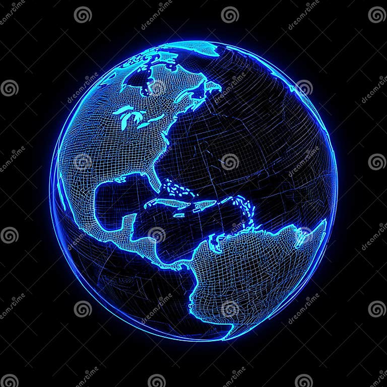 High-Tech Wireframe Globe Design on Dark Background Stock Illustration ...