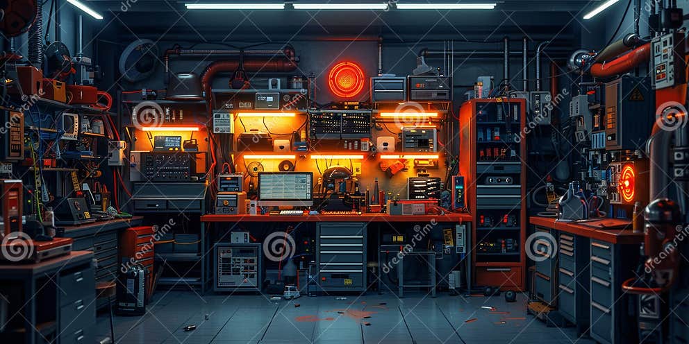 High-tech Workshop Filled with Electronic Equipment, Tools, and ...