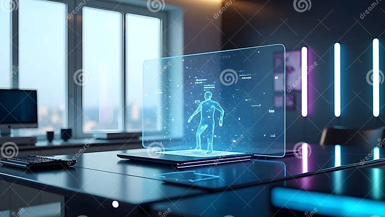 A High-tech Workspace with Augmented Reality Holograms Projected in Mid ...