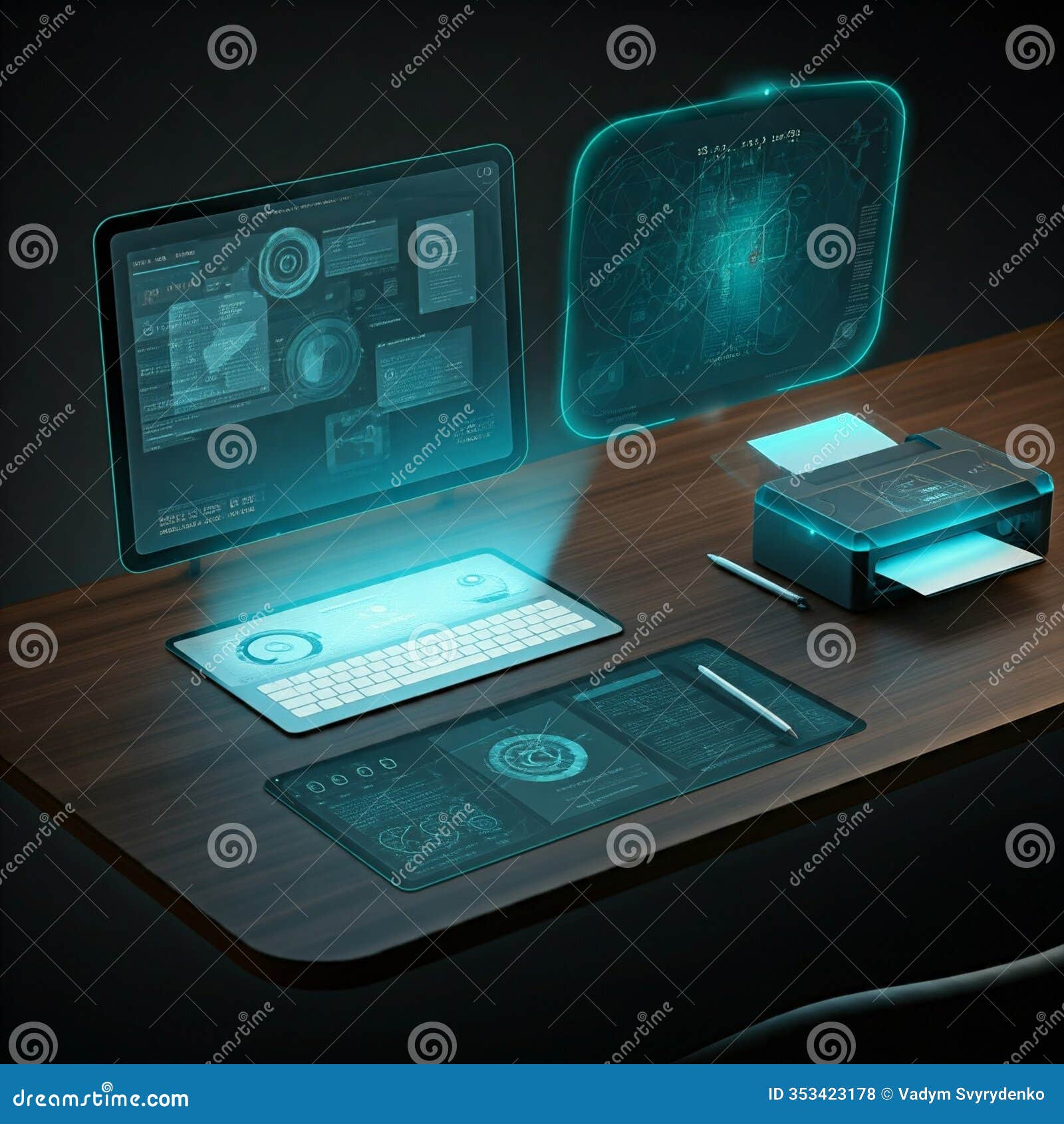 High-Tech Workspace with Augmented Reality Tools Stock Illustration ...