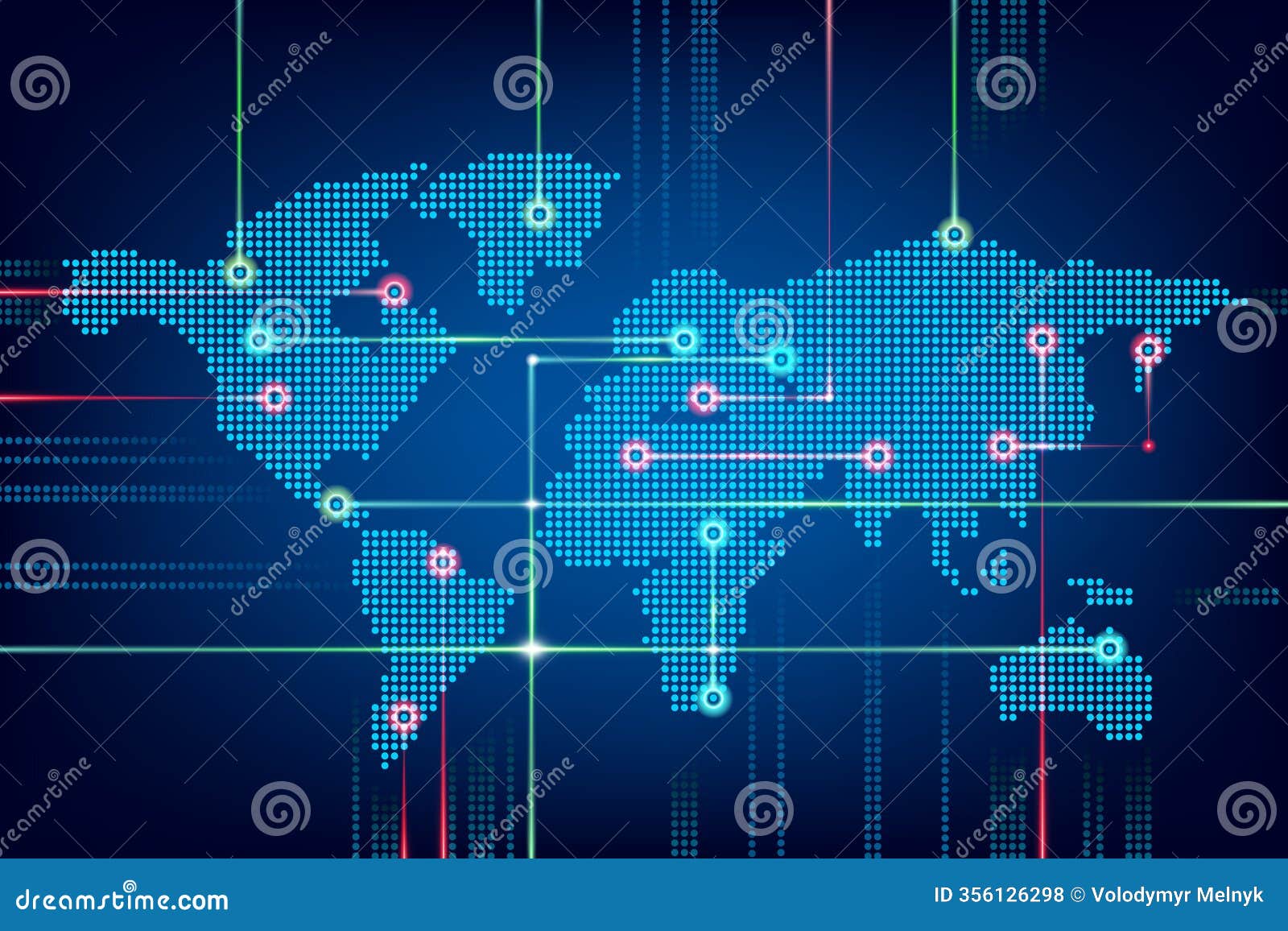 High-tech World Map with Glowing Points and Connected Lines, Showcasing ...