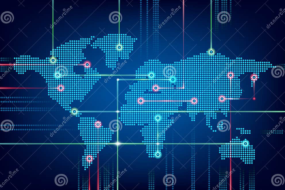 High-tech World Map with Glowing Points and Connected Lines, Showcasing ...