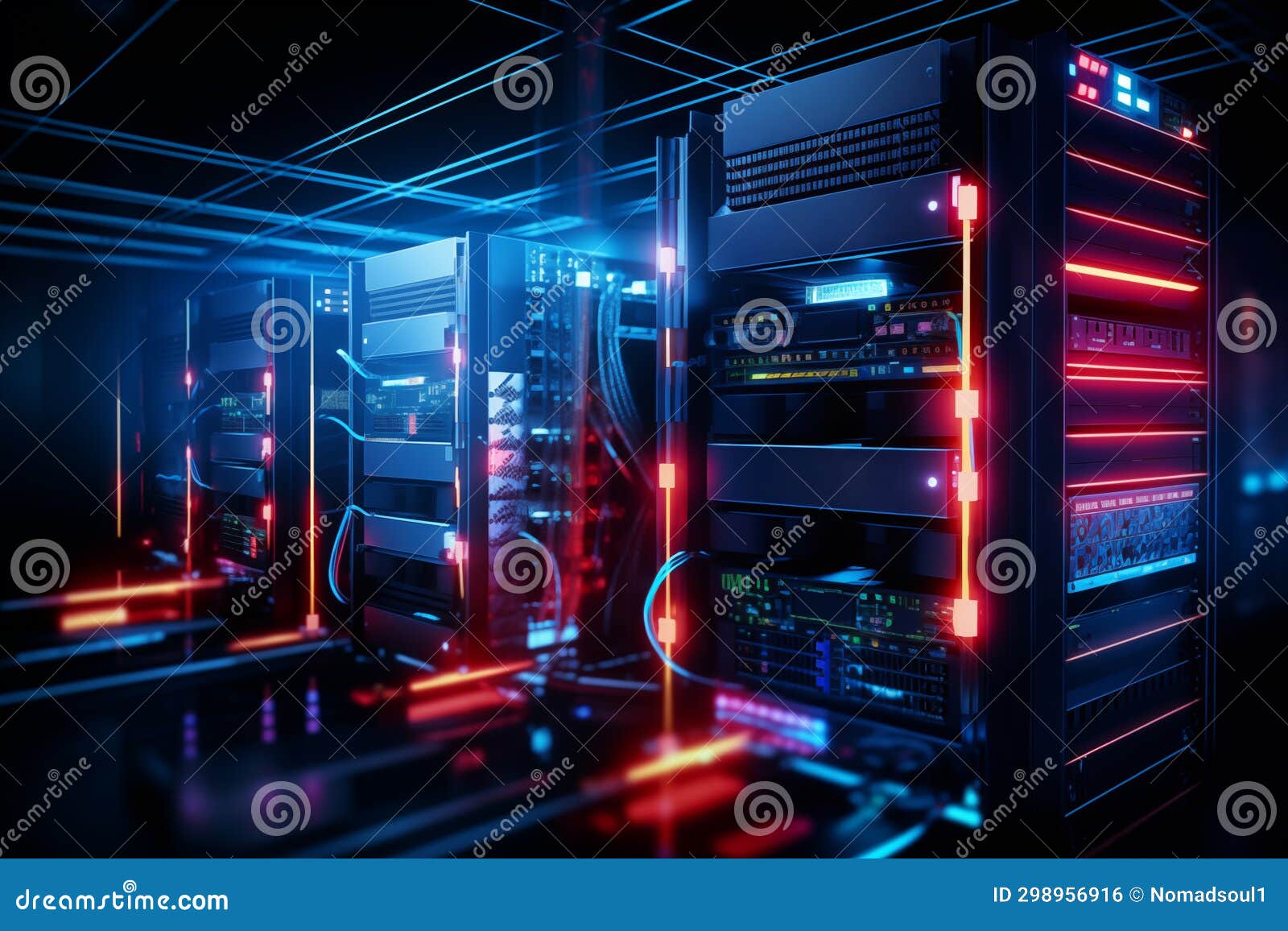 High Technological Network Equipment in Futuristic Data Server Room ...