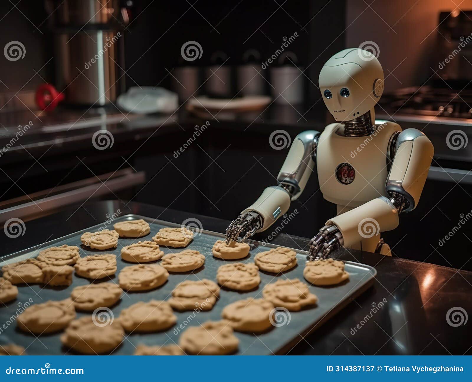 High Technology Modern Android Robot Makes Pastries in Kitchen Stock ...