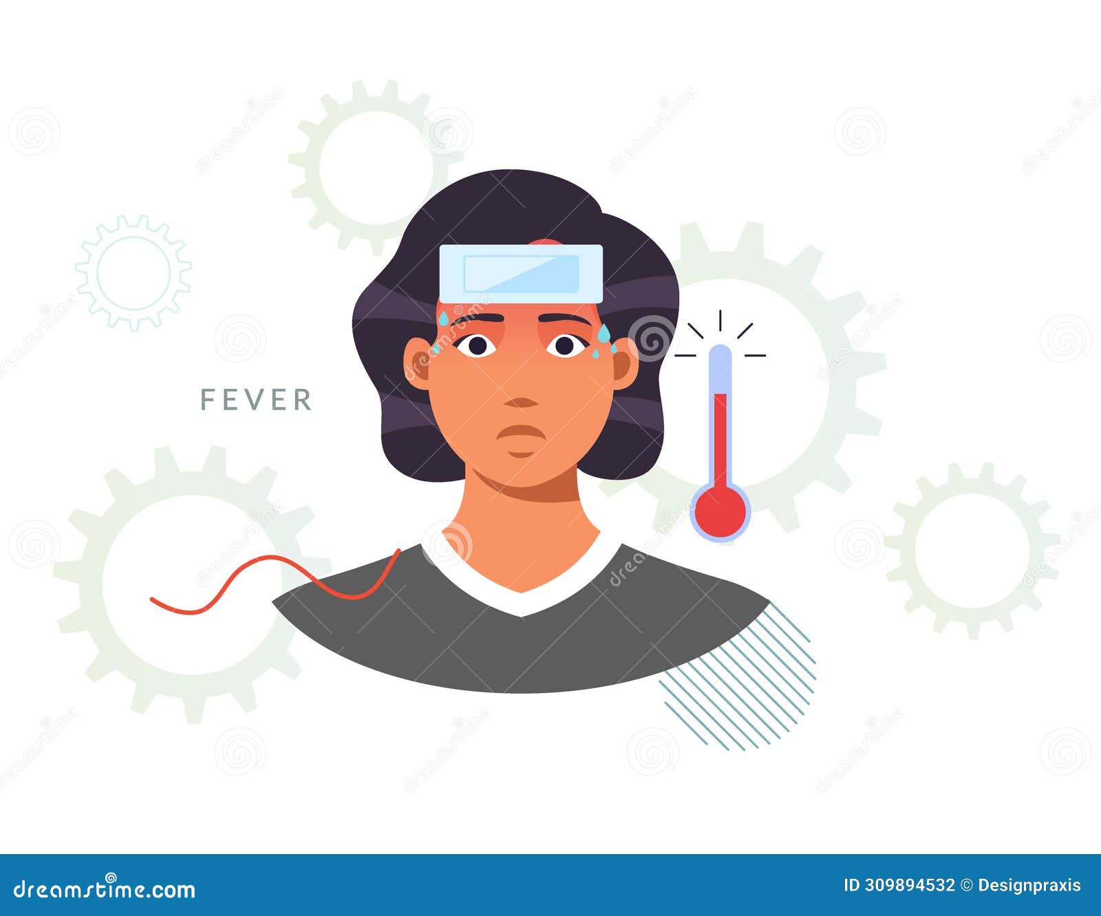 High Temperature Fever with Wet Cloth on Forehead - Icon Stock ...