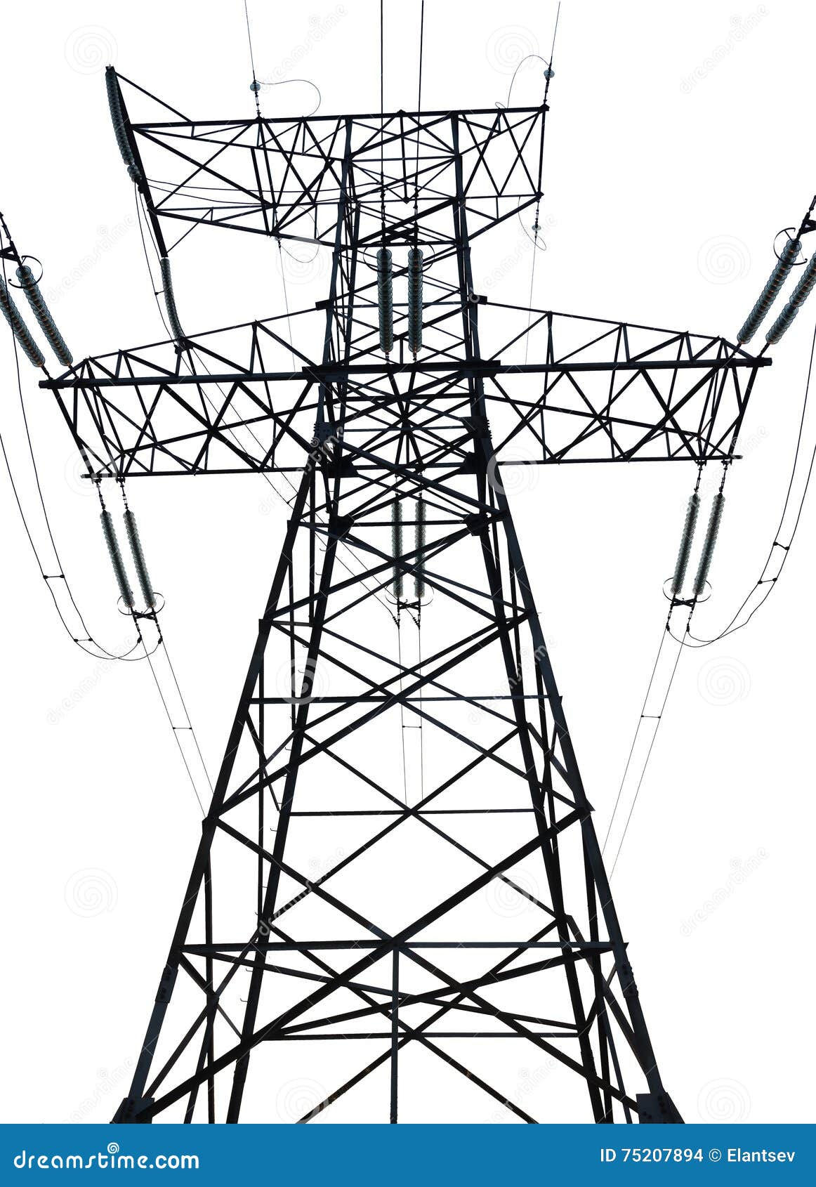 High-tension Power Line on White Isolated Background Stock Photo ...