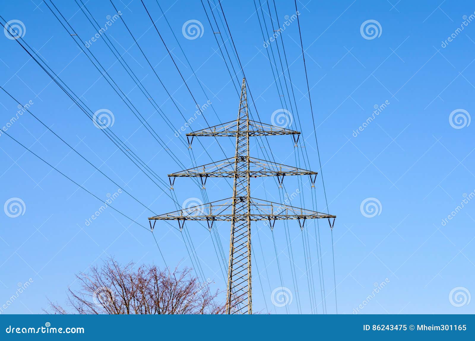 High Tension Power Lines in Sky Stock Image - Image of voltage, lattice ...