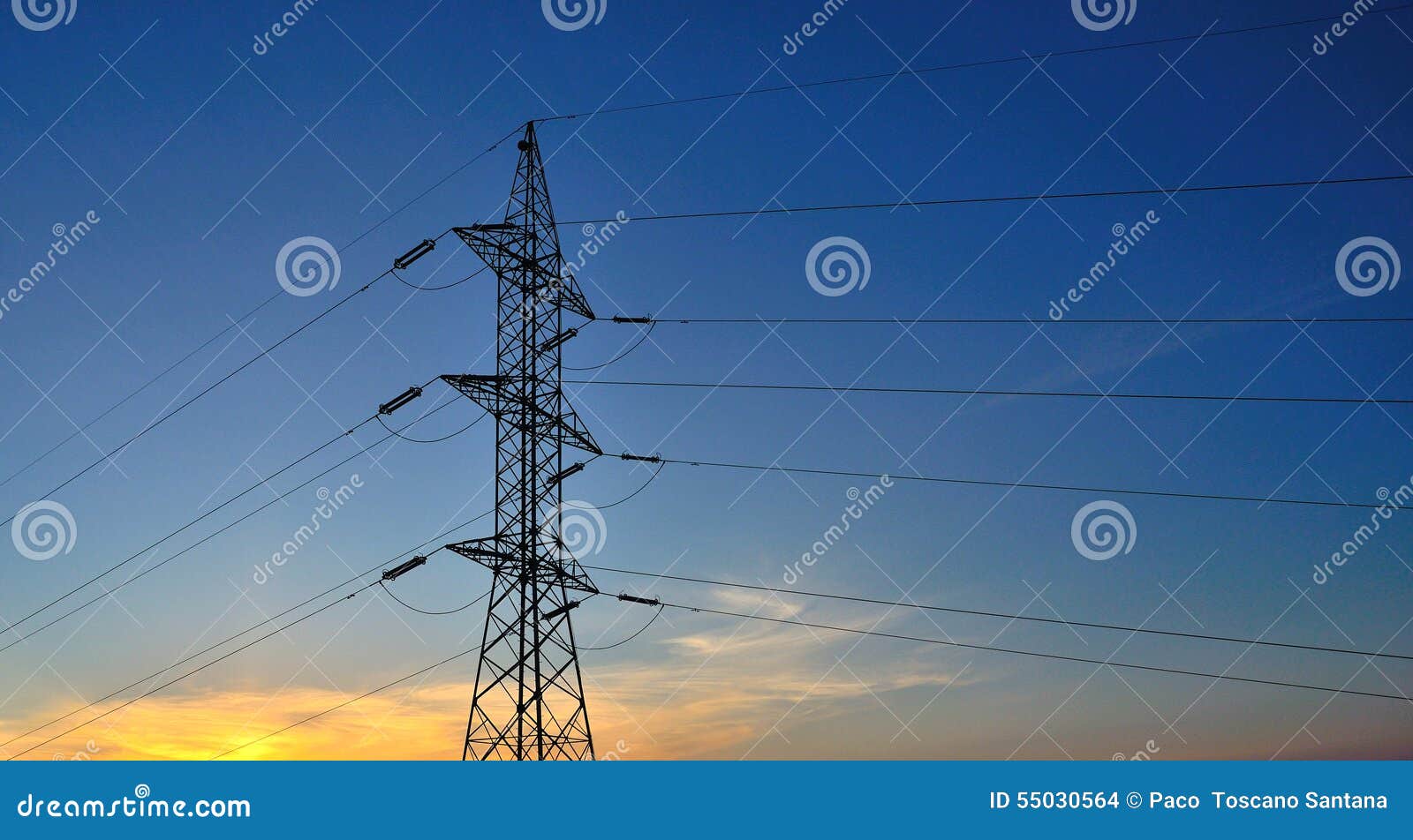 High Tension Pylon on Intense Sky during Sunrise Stock Photo - Image of ...