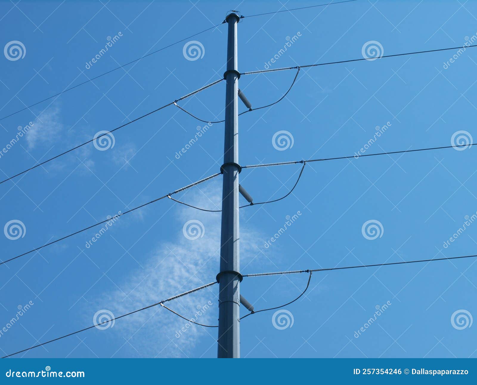 High Tension Wires on a Blue Sky Stock Photo - Image of replacing ...