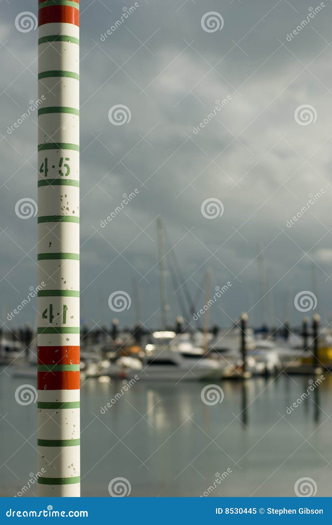 Tide Height Marker Seen Partially Submerged In A Tidal River. Stock ...