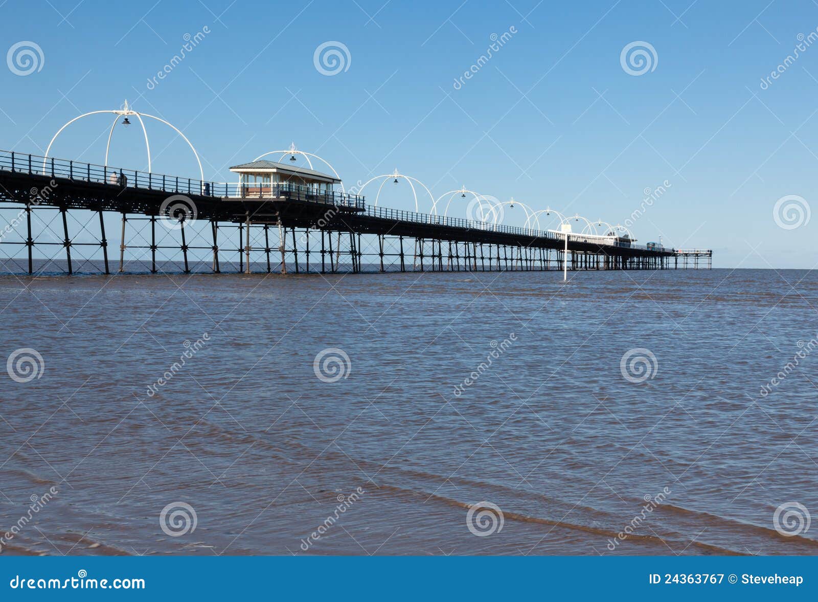 High Tide at Southport Pier in England Stock Image - Image of holiday ...