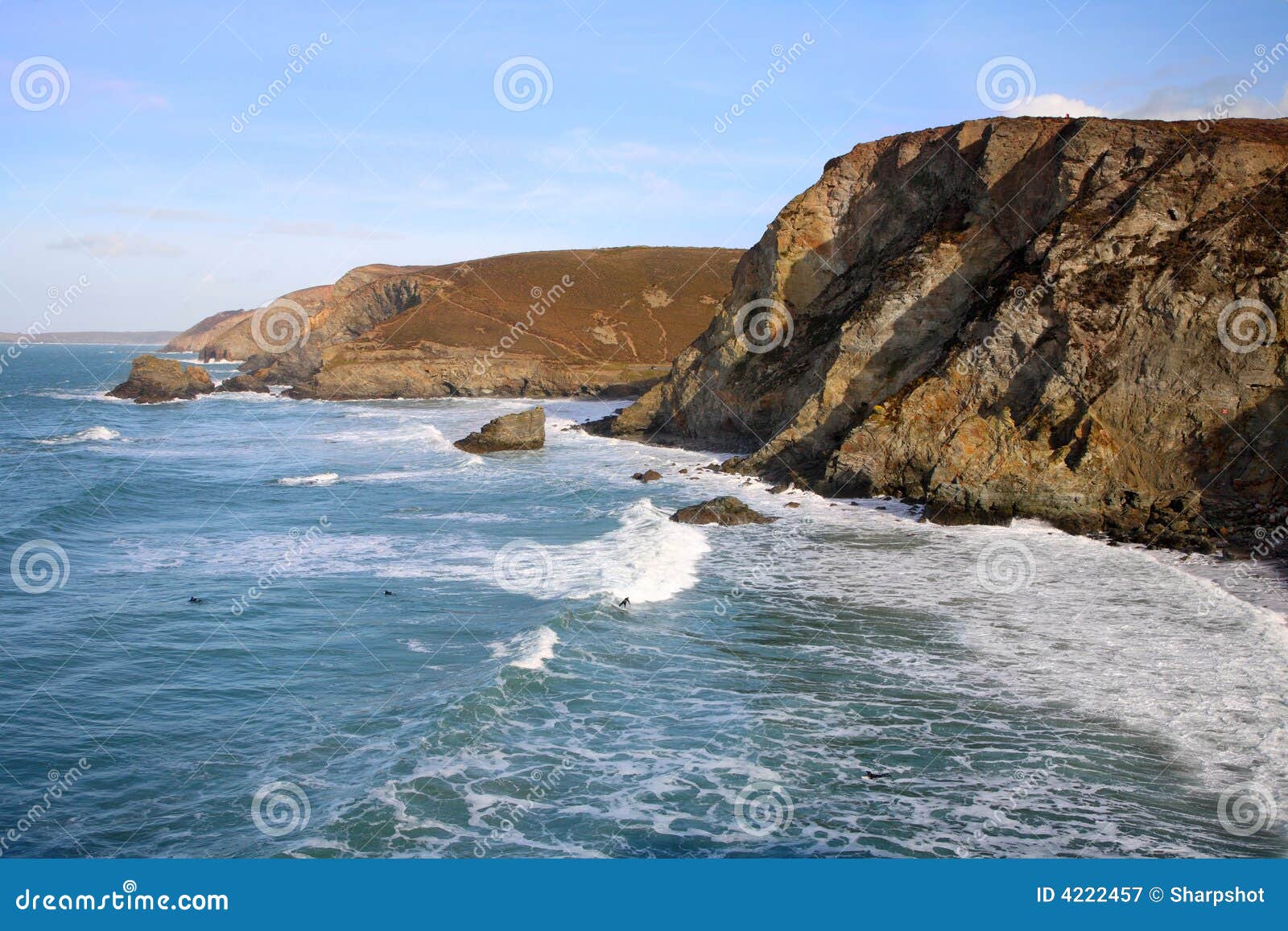High Tide Surf Waves at Trevaunance Cove. Stock Image - Image of hill ...