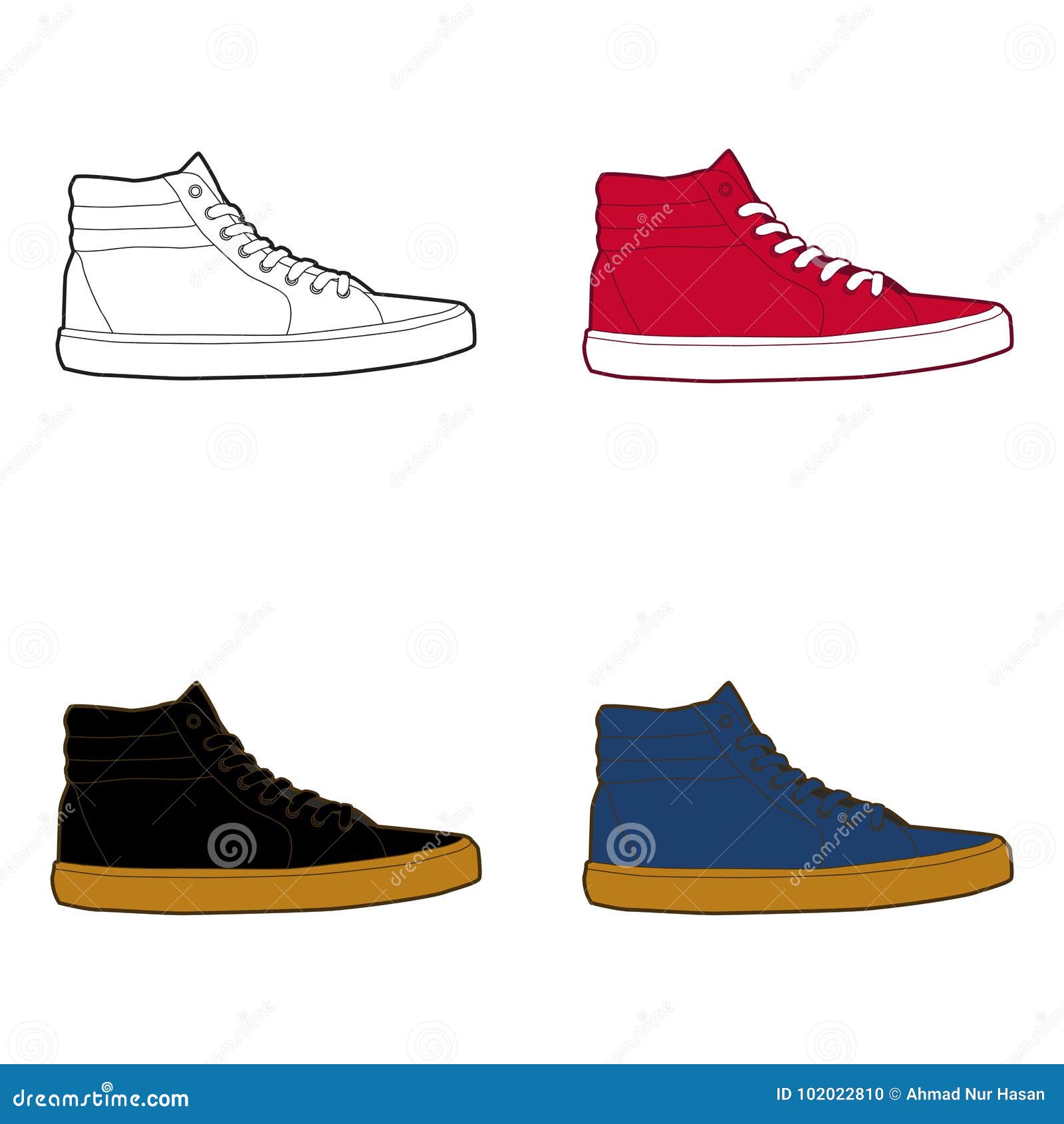 High Top Sneakers 2 stock vector. Illustration of outline - 102022810